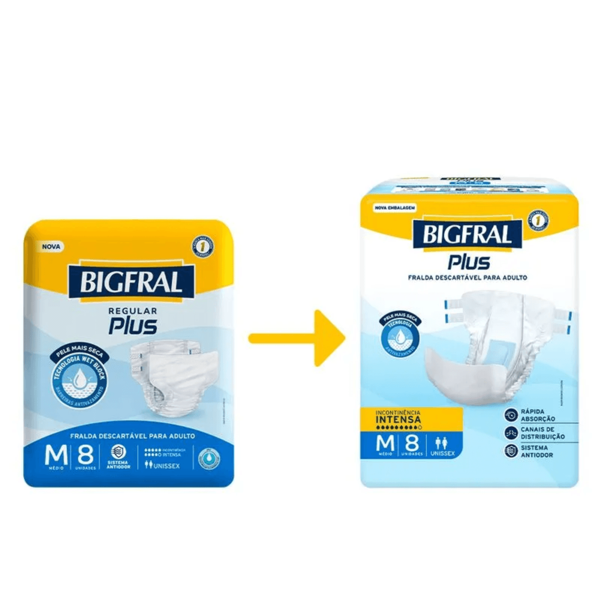 Fralda Geriátrica Bigfral Regular Plus Tamanho M com 8 Unidades